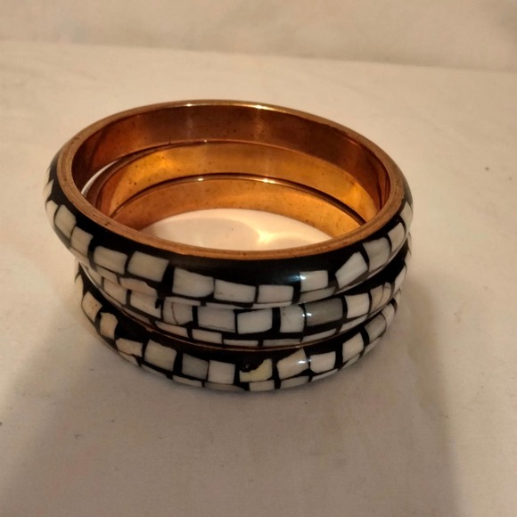 Bajalia | Jewelry | Iris Apfel Bajalia 3piece Bone Brass Bangle Bracelet Stack Set Soda Can In ...